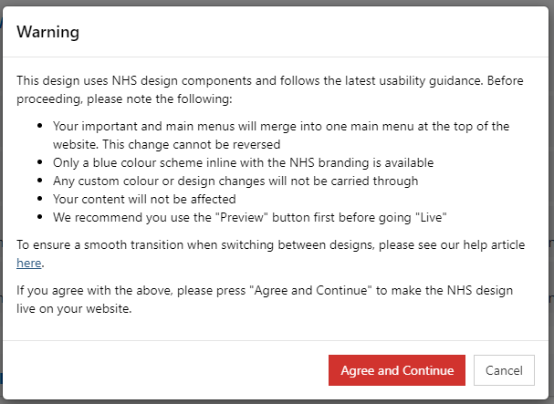 Moving to our NHS Branded Design Template – Help Centre